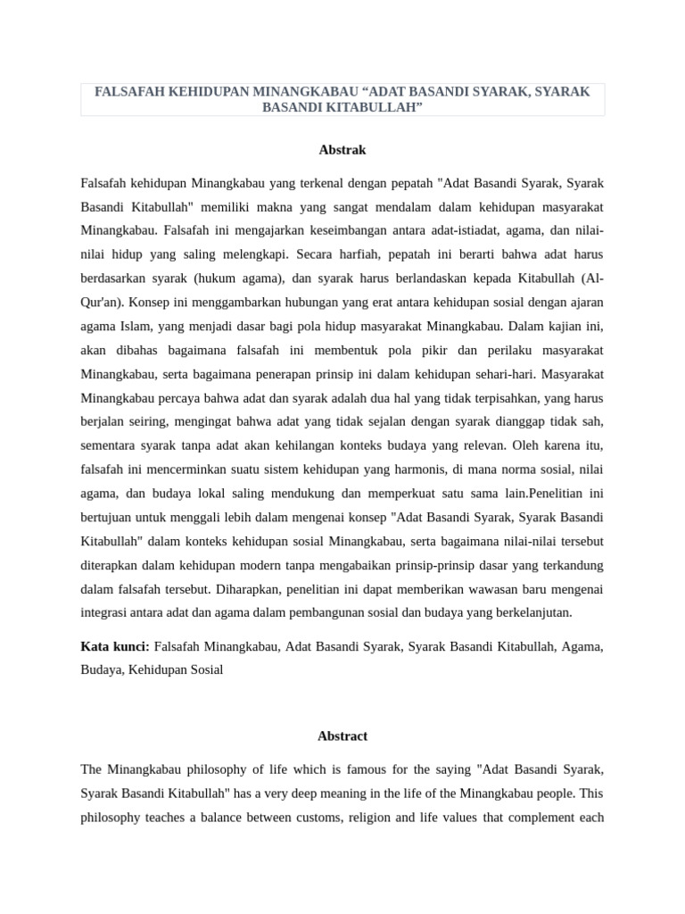 Falsafah Hidup Orang Minangkabau | PDF