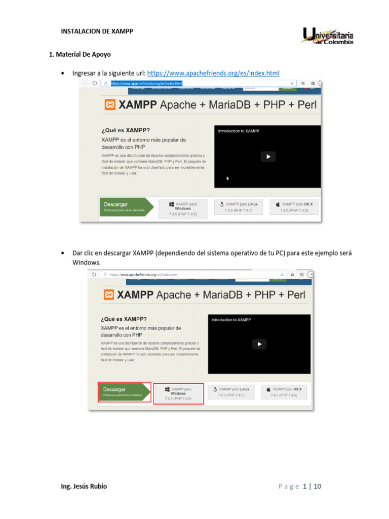 Material de Apoyo_Instalación de XAMPP | PDF | Mi sql | Servidor HTTP Apache