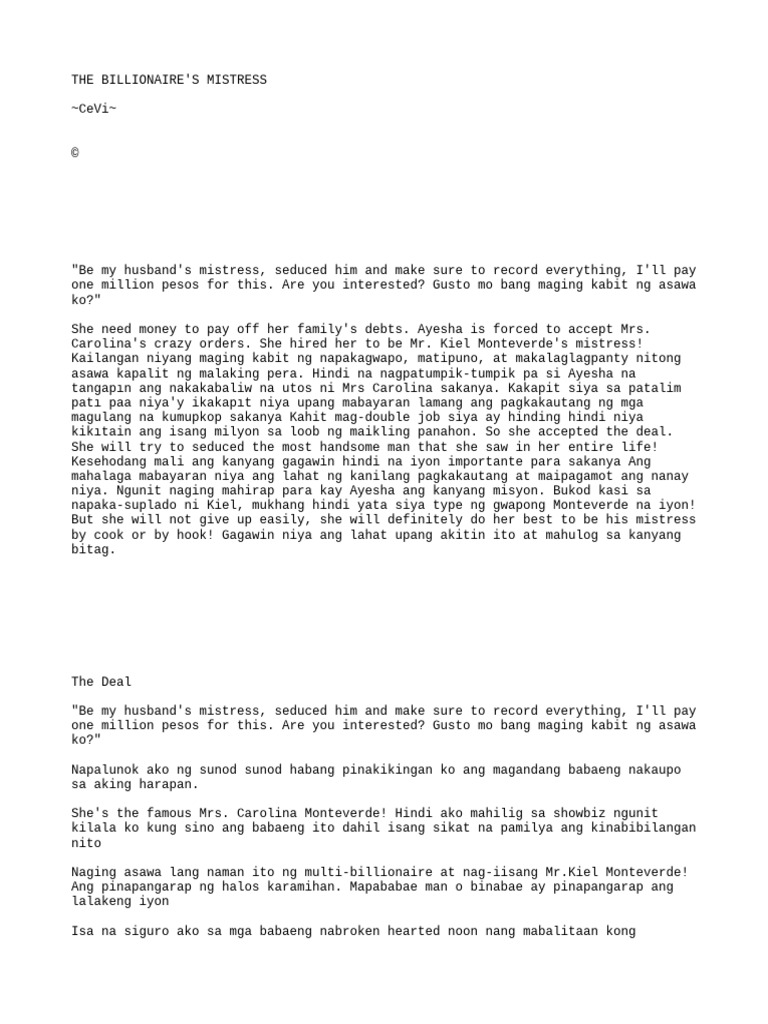 The Billionaires Mistress By. Cevi | PDF