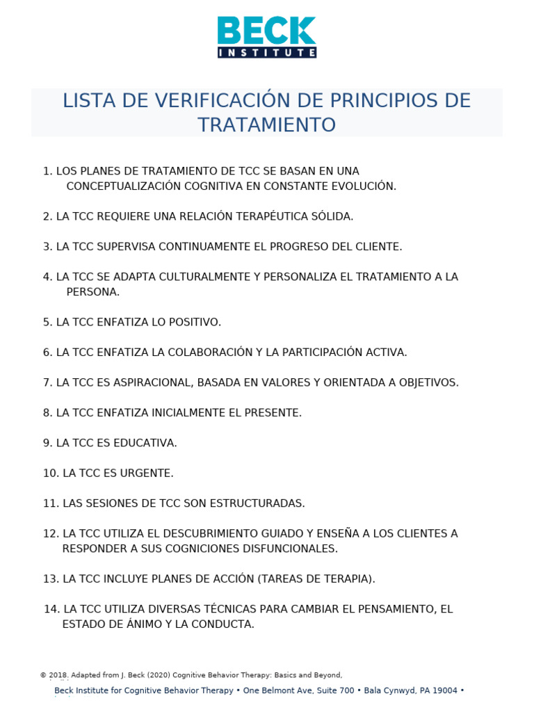 Principles of Treatment Checklist | PDF