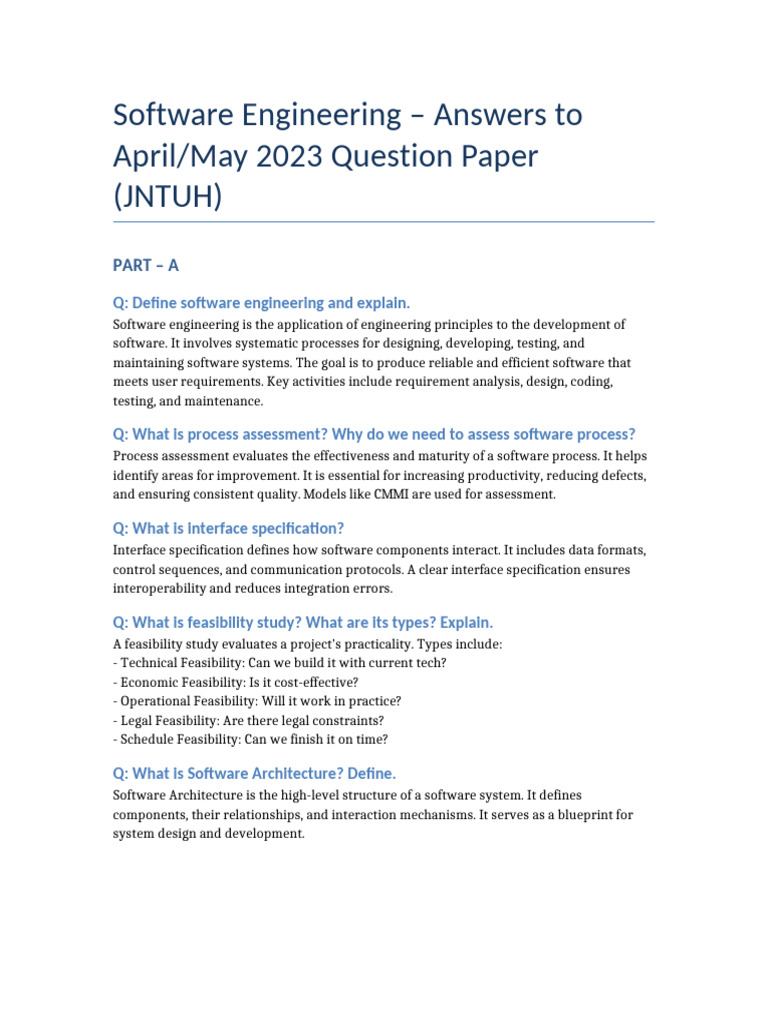 Software Engineering JNTUH QP All Answers With Diagrams | PDF | Software Development Process ...