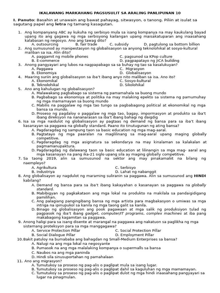 2ND Quarter Exam Ap10 | PDF