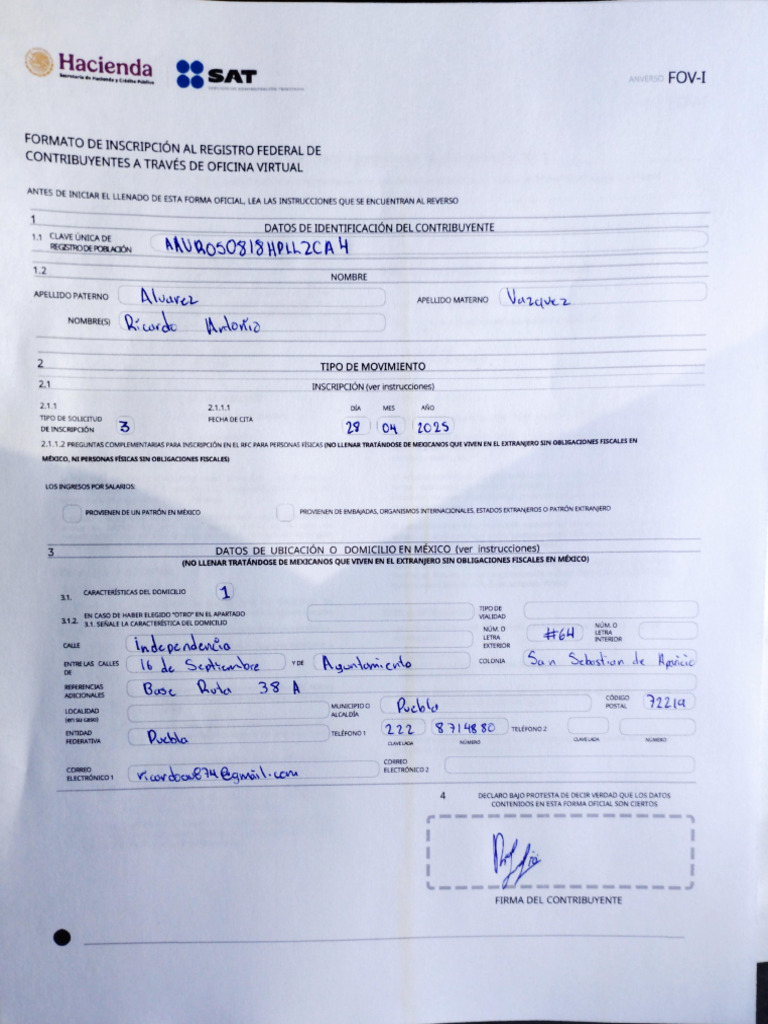 Inscripción al RFC vía Oficina Virtual FOV-I | PDF
