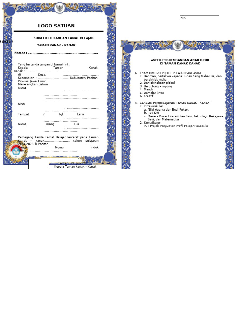 EDITED Draf Form SKTB PAUD | PDF