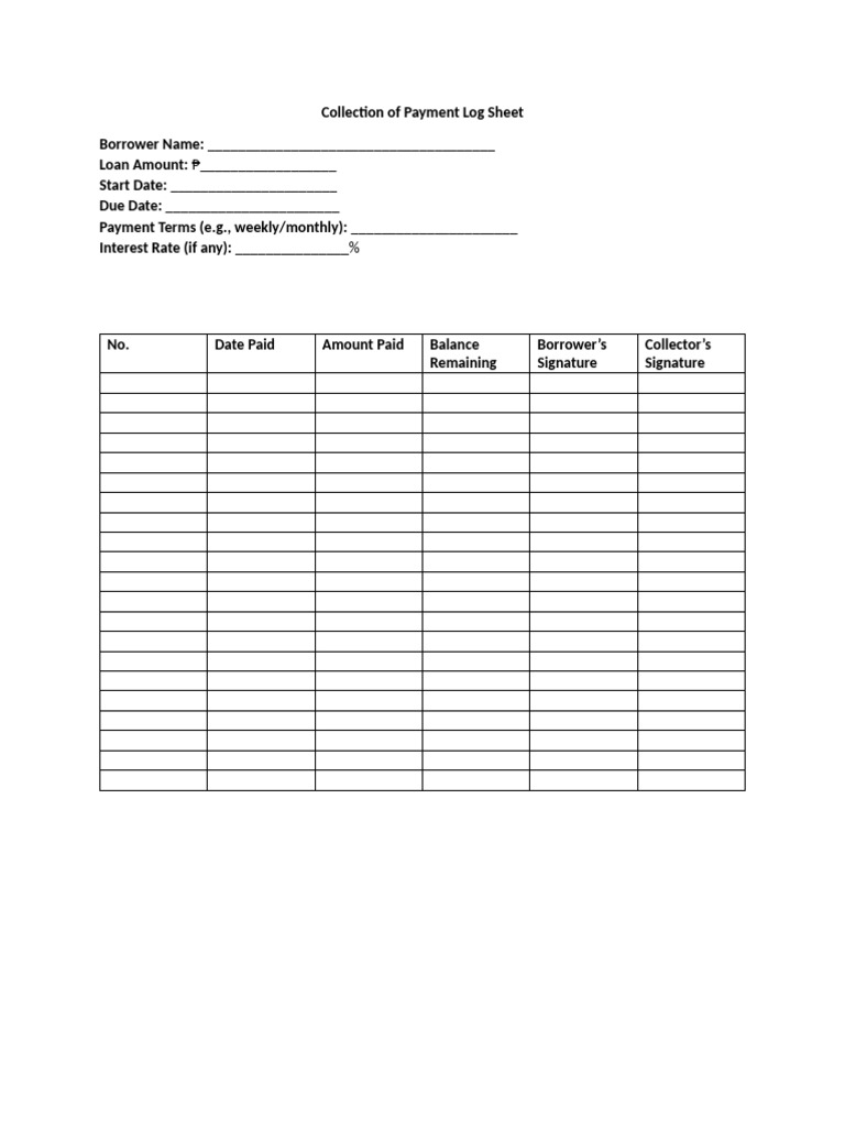 Payment Log Sheet Template | PDF