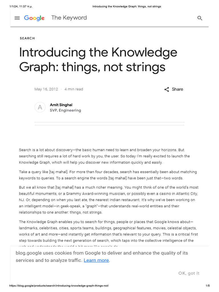 2012 - Google - Singhai - Introducing The Knowledge Graph - Things, Not Strings | PDF