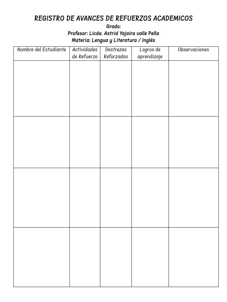 Registro de Avances de Refuerzos | PDF