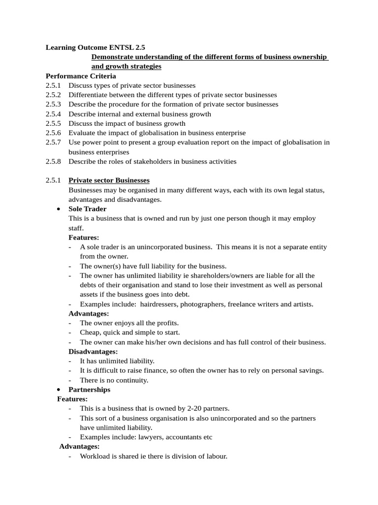 Learning Outcome ENTSL 2.5 | PDF | Franchising | Employment