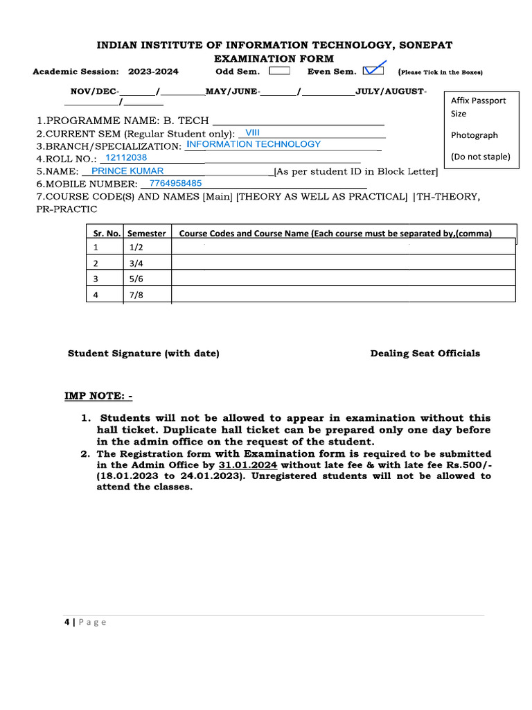 Examination Form | PDF