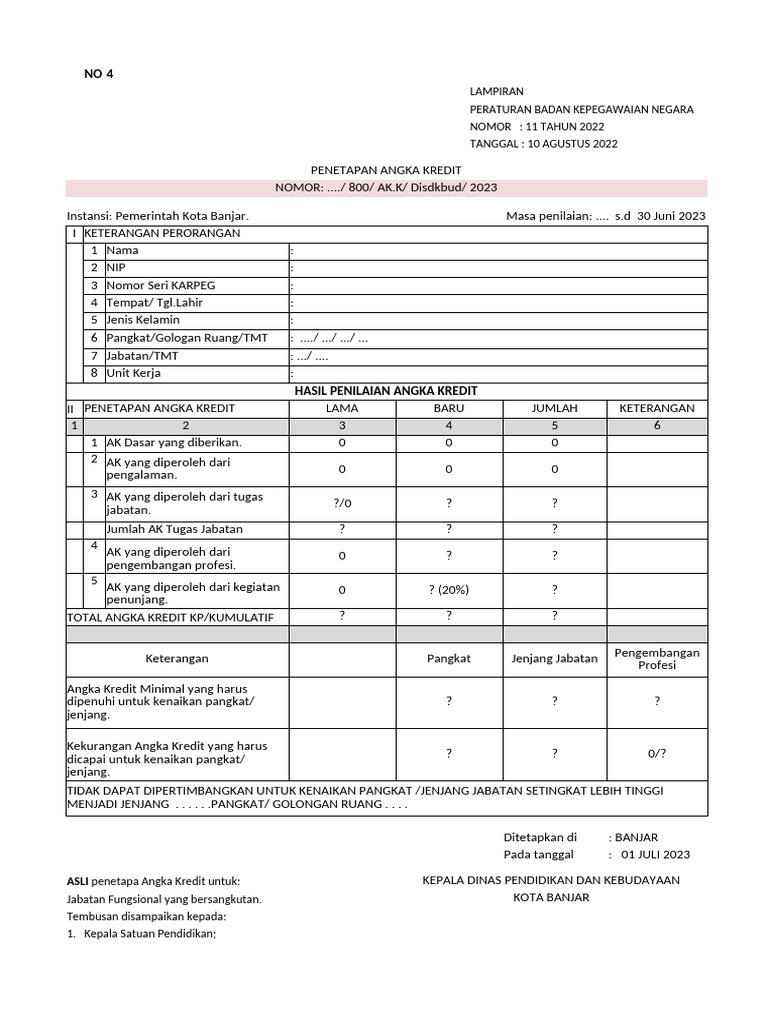 6. Contoh Format PAK Kumulatif BARU (4 sheet) | PDF