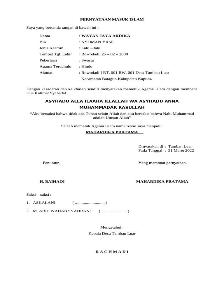 Pernyataan Masuk Islam | PDF