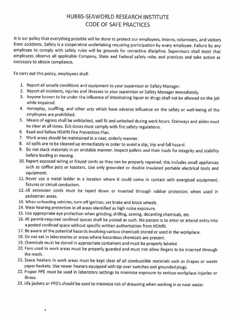 Code of Safe Practices | PDF