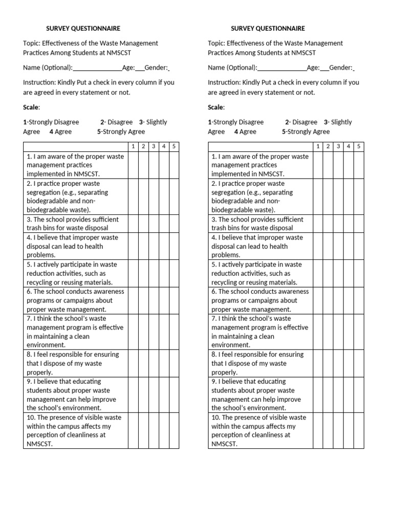 Survey Questionnaire Edited | PDF | Waste | Waste Management
