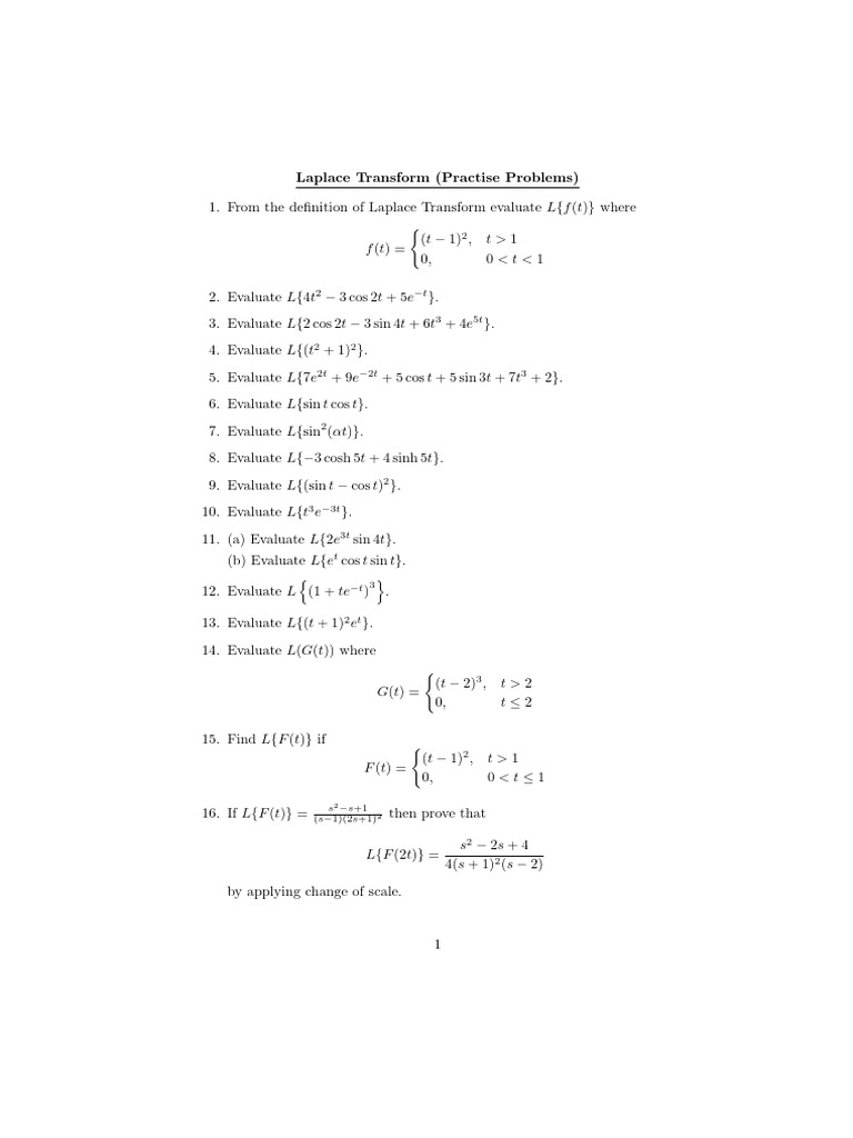Laplace Transform Practice Problems | PDF | Mathematical Analysis | Functions And Mappings