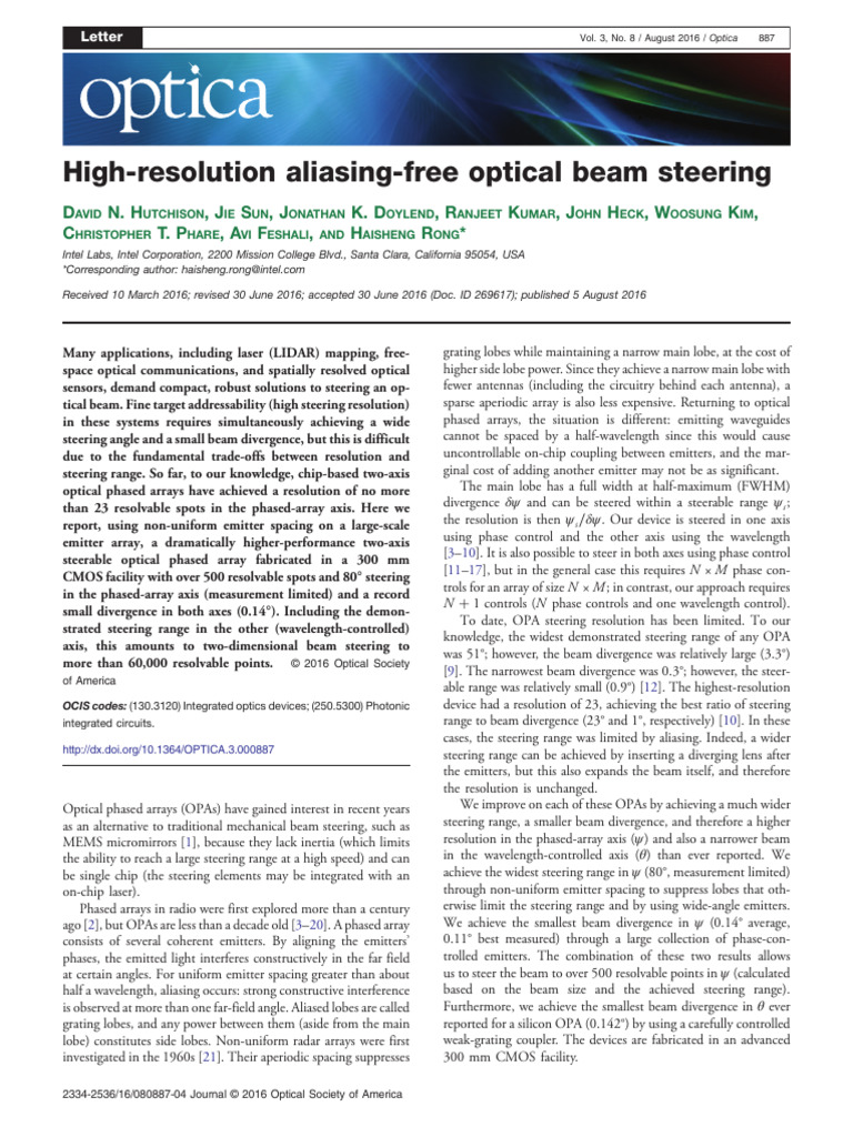Aliasing Free Beam Steering Optica-3-8-887 | PDF | Optics | Angular ...