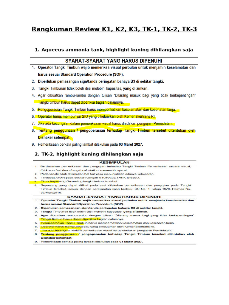 Rangkuman Review K1-K3 & TK1-TK3 | PDF
