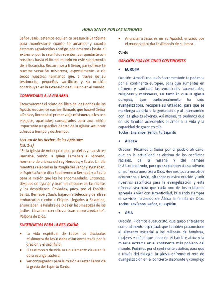 Hora Santa por las Misiones | PDF | Oración | Bernabé
