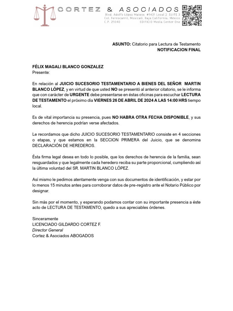 Carta Citatorio - Magali - 01 | PDF