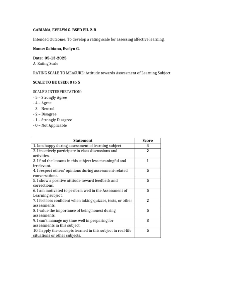 Affective Learning Rating Scale Revised | PDF