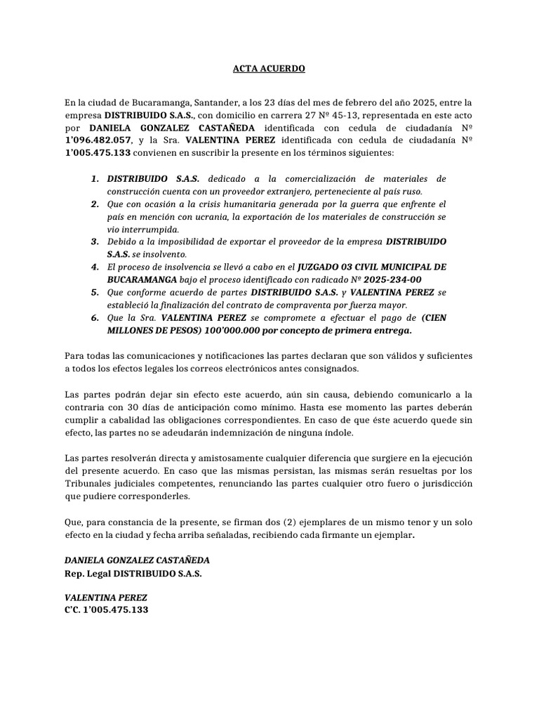 Acta de Acuerdo | PDF