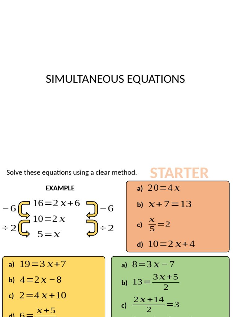 Simultaneous-Equations-Elimination- Single and Two Variable | PDF | Equations | Applied Mathematics
