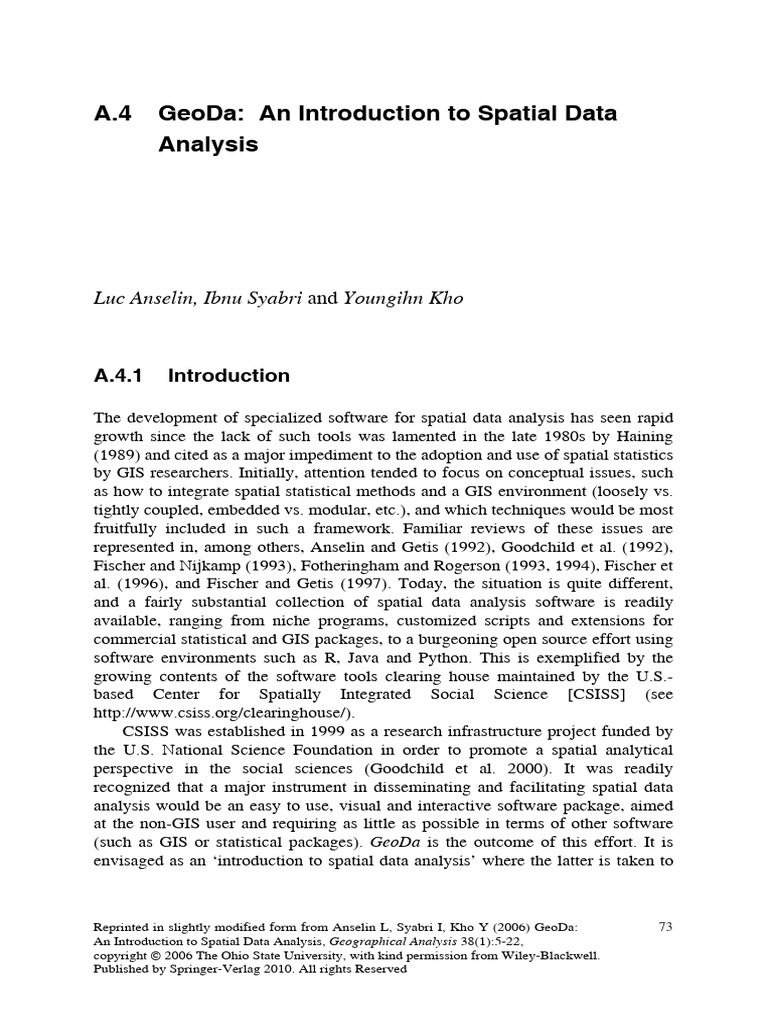 A 4 GeoDa An Introduction To Spatial Dat | PDF | Spatial Analysis | Computing