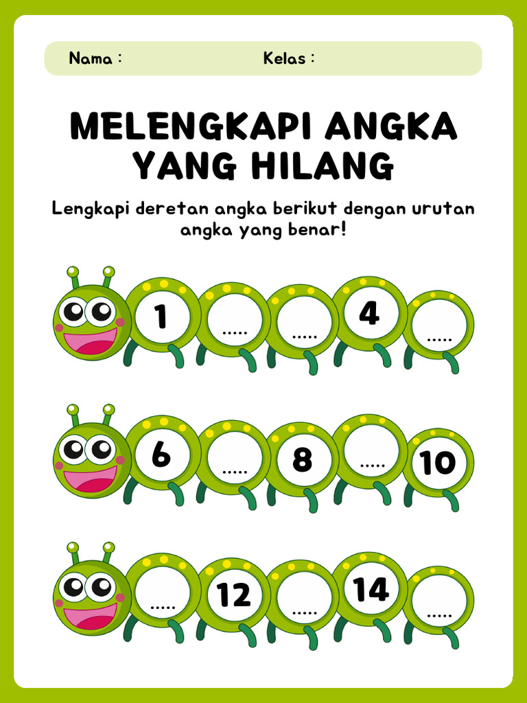 Hijau Putih Lembar Kerja Melengkapi Urutan Angka | PDF