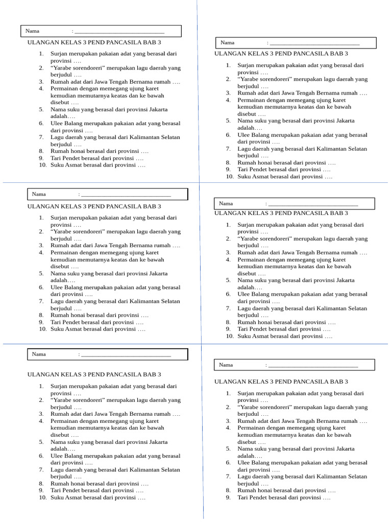 PERBAIKAN ULANGAN KELAS 3 PEND PANCASILA BAB 3 | PDF