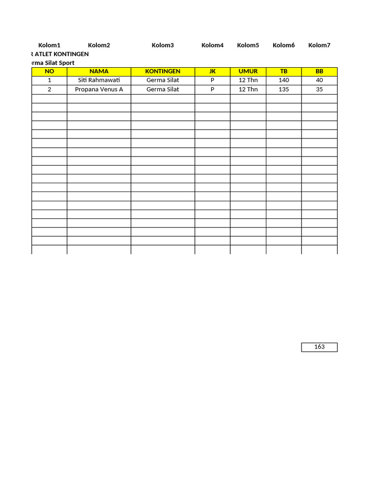 Contoh.... DAFTAR ATLET KONTINGEN Germa Sports Club Tambahan | PDF
