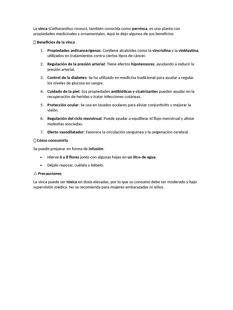 Beneficios y propiedades de la vinca | PDF
