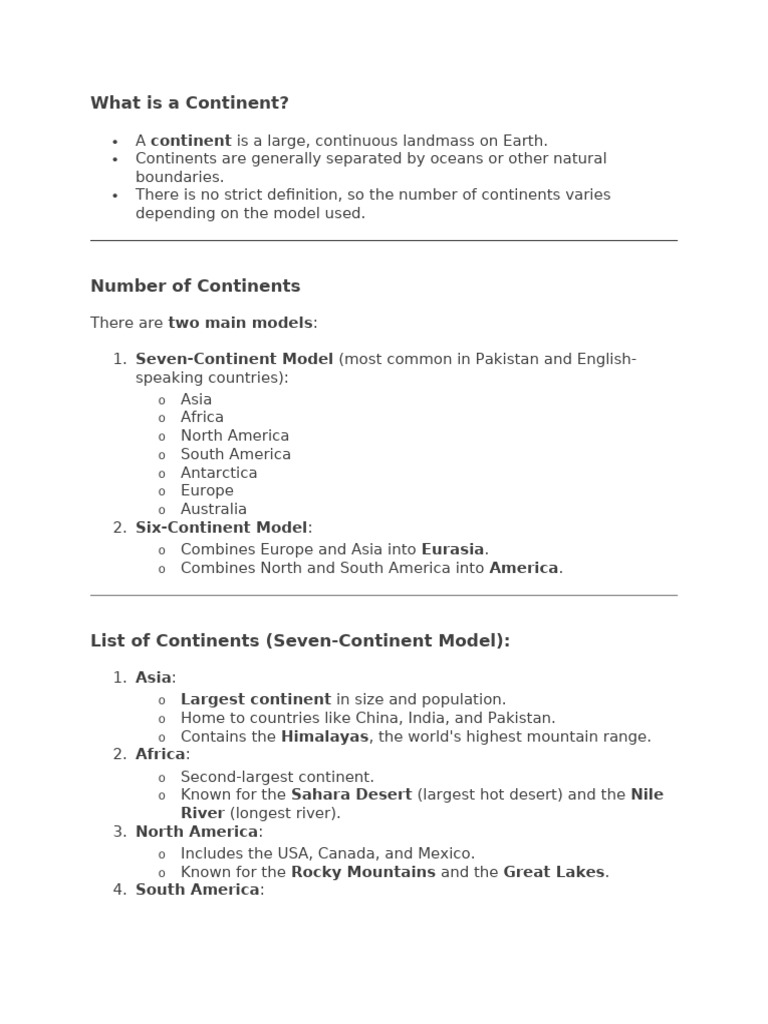 What is a Continent | PDF | Continent | Americas