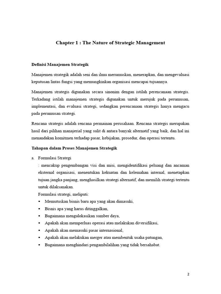 Summary Chapter 1-5 Manajemen Stratejik | PDF