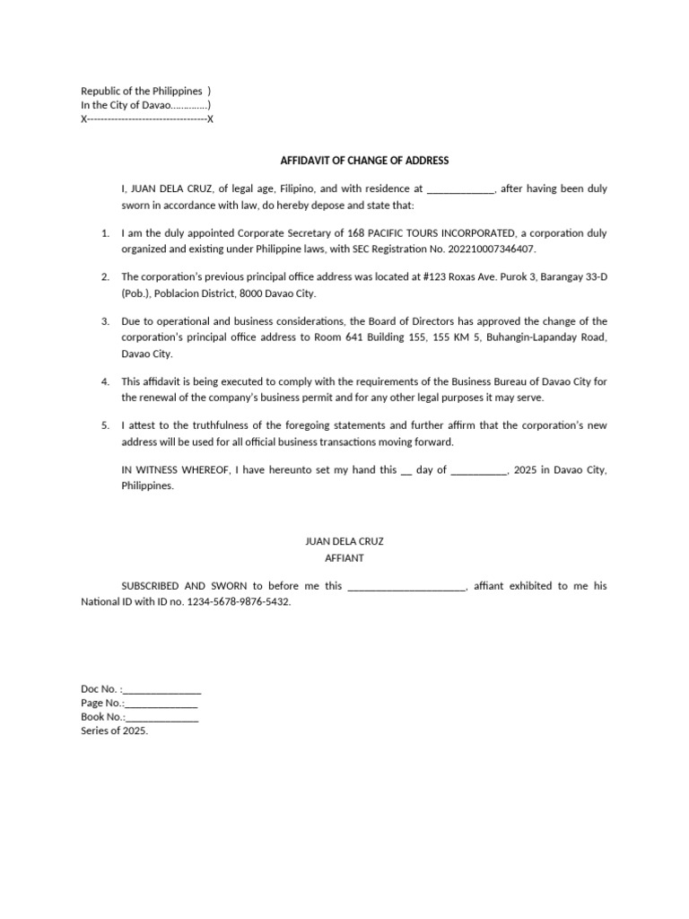 Affidavit Change of Address | PDF