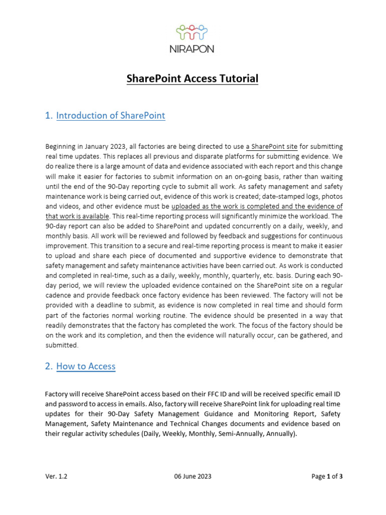 SharePoint Access and Upload Tutorial Version 1.2 | PDF | Information ...