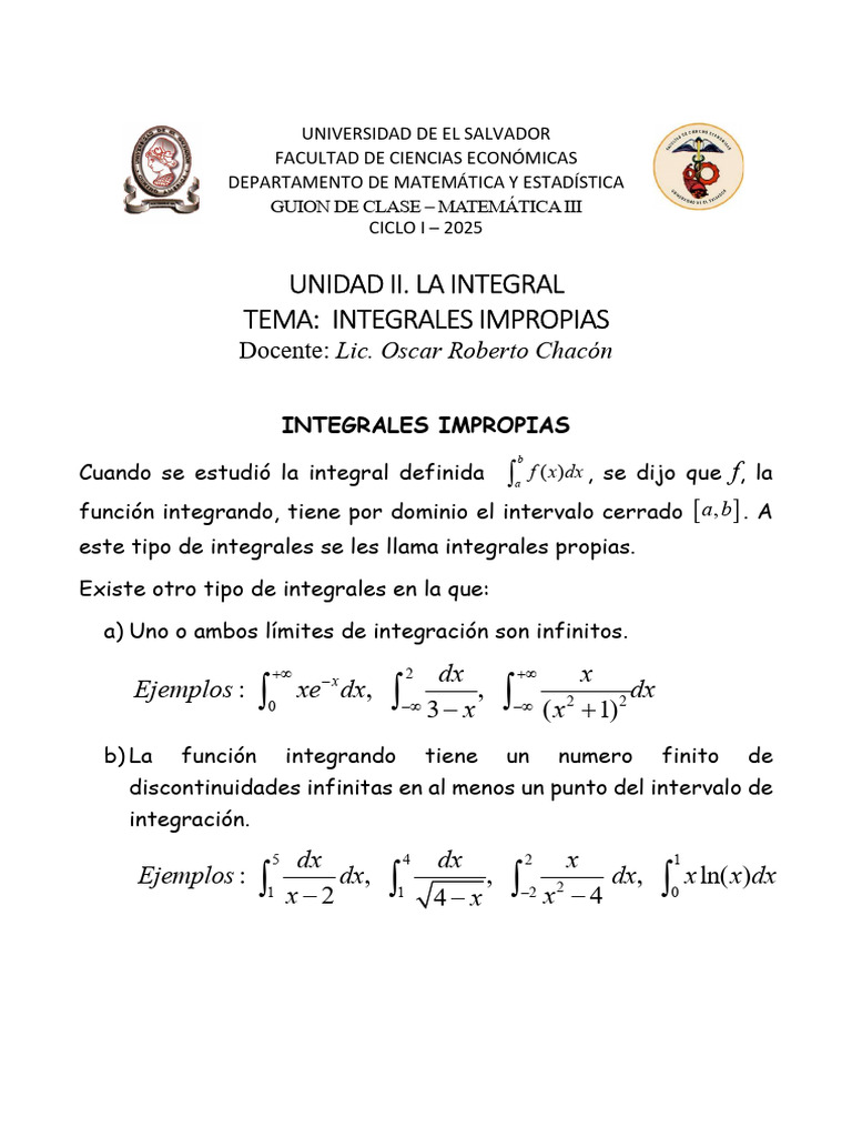 Integrales Impropias M3 01-2025 | PDF | Integral | Análisis