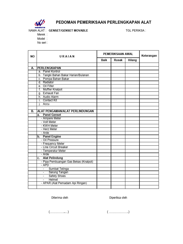 Form Ceklis Alat | PDF