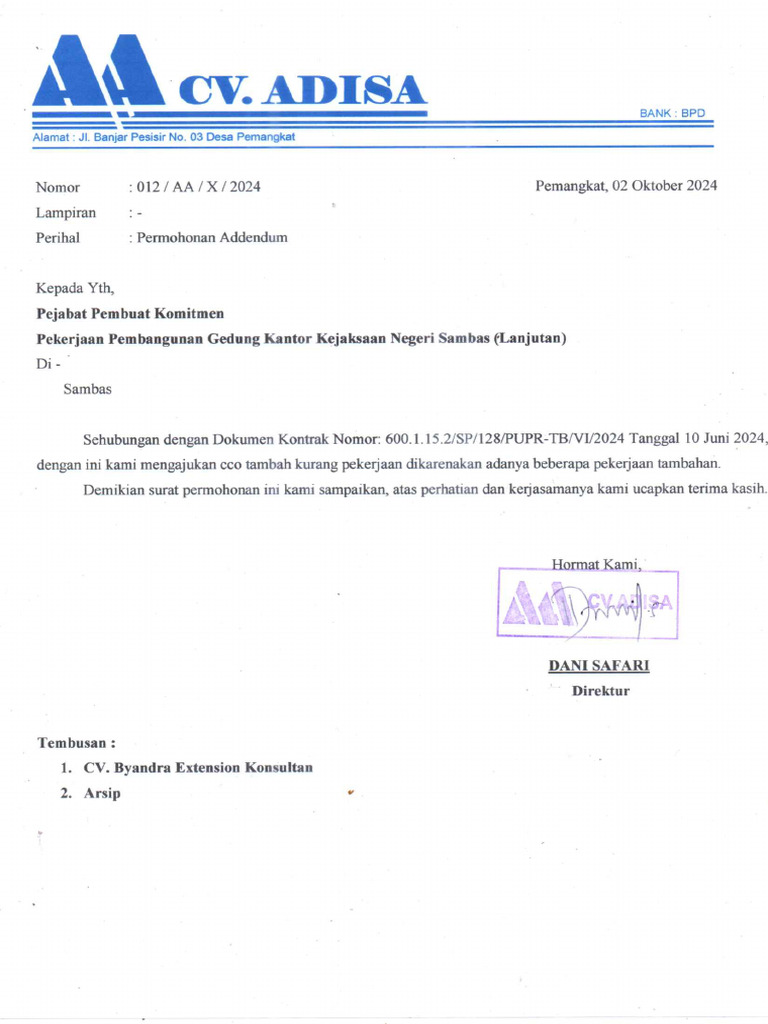 Surat Permohonan Addendum | PDF