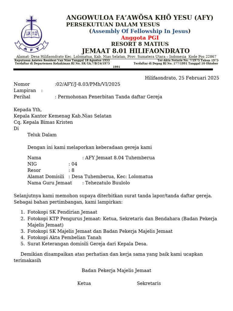 23-Surat Permohonan Bimas Kristen | PDF