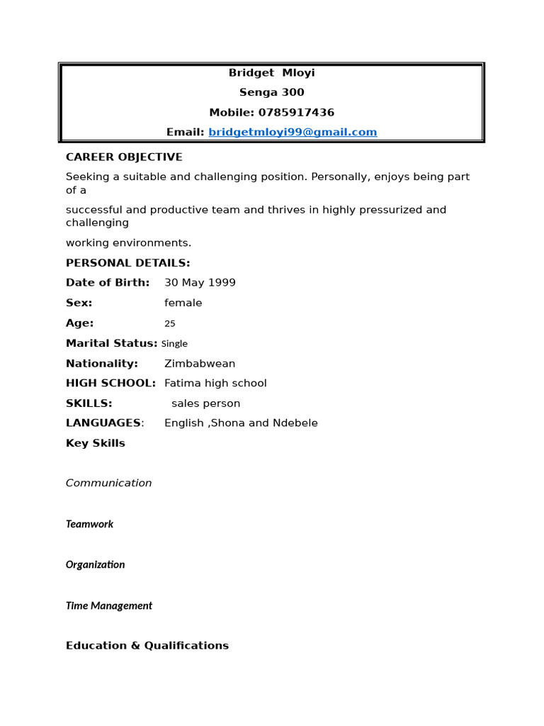 Bridget Mloyi CV | PDF
