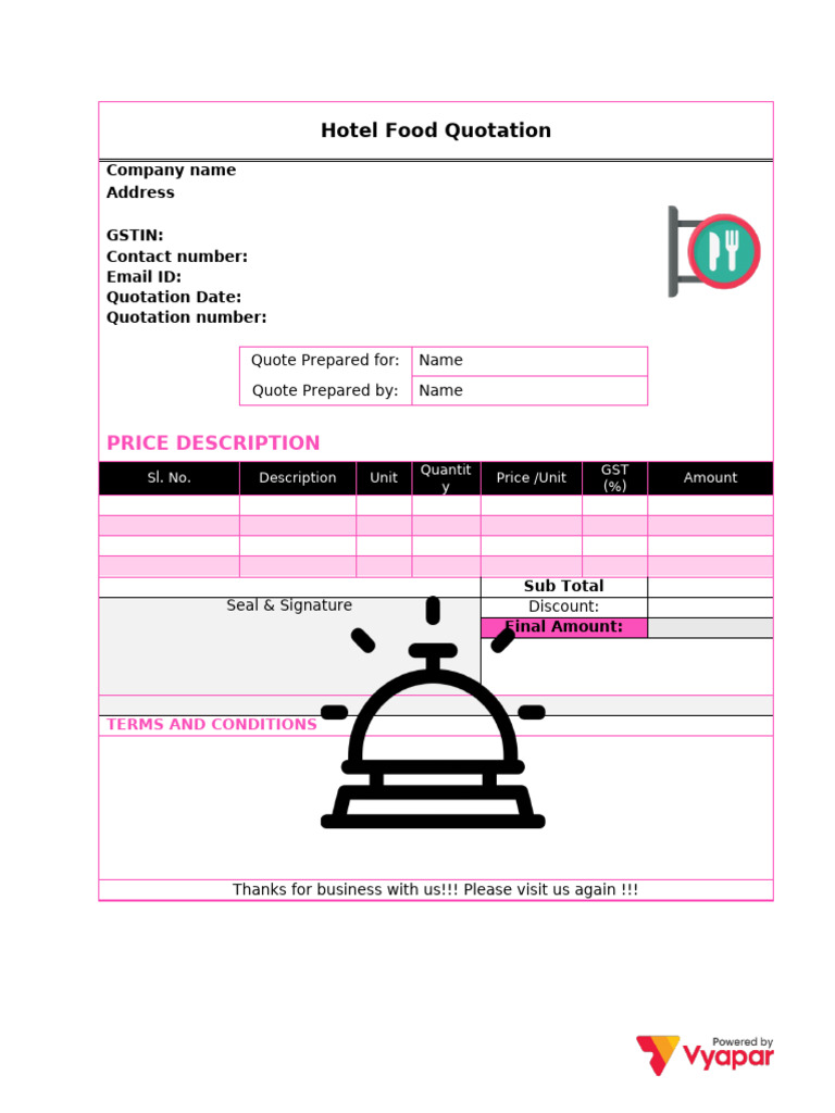 Hotel Food Quotation Format | PDF