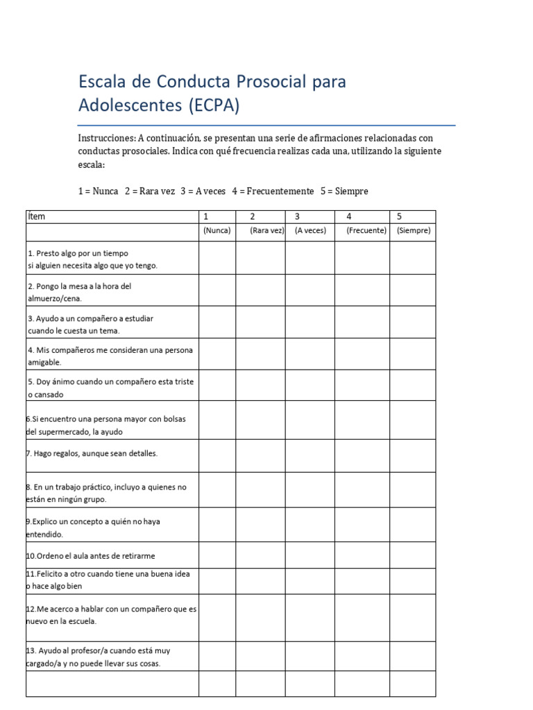 Escala Conducta Prosocial ECPA Con Tabla | PDF