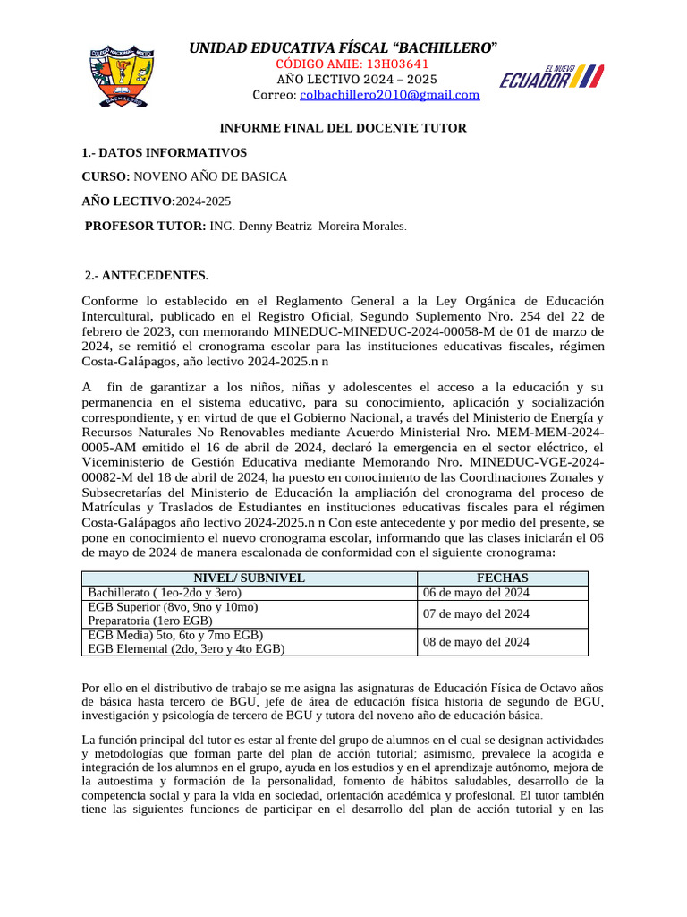 Informe Final de Tutor (1) Denny | PDF | Aprendizaje