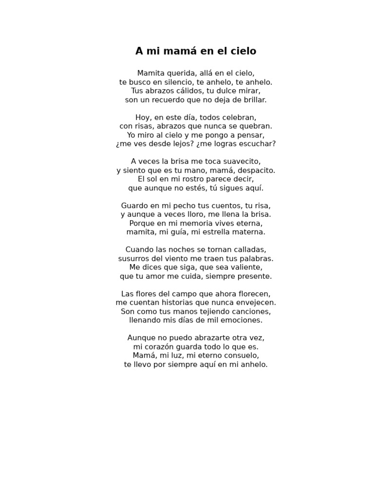 Poema A Mamá Que Esta en El Cielo | PDF