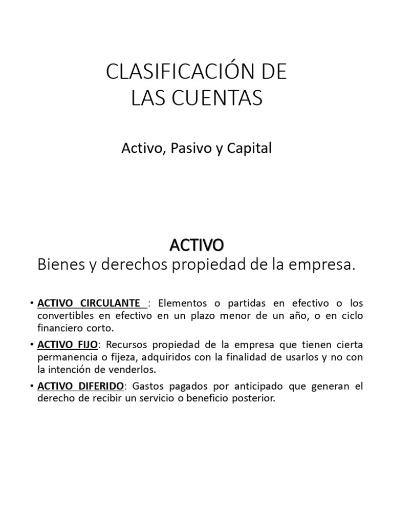 Clasificacion de Cuentas Activo Pasivo Capital | PDF | Business | Contabilidad