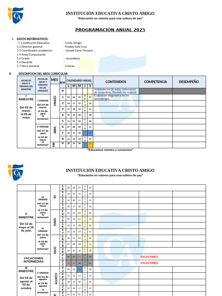 Formato PROGRAMACION ANUAL 2025 | PDF | Aprendizaje