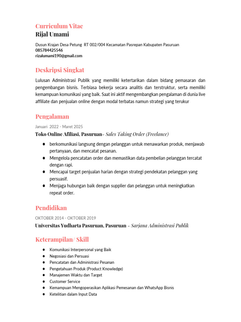 Rijal Umami: Curriculum Vitae | PDF
