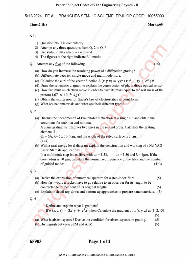 Be First Year Engineering Semester 2 2024 December Engineering Physics ...