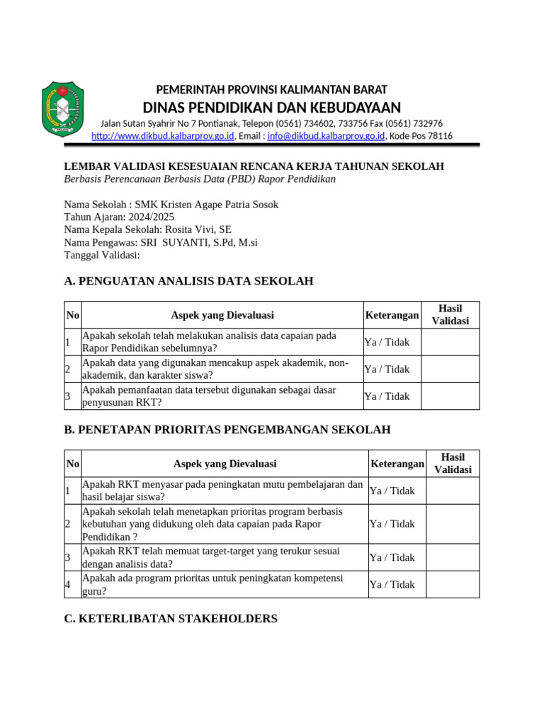 Instrumen Validasi RKT 2024 | PDF