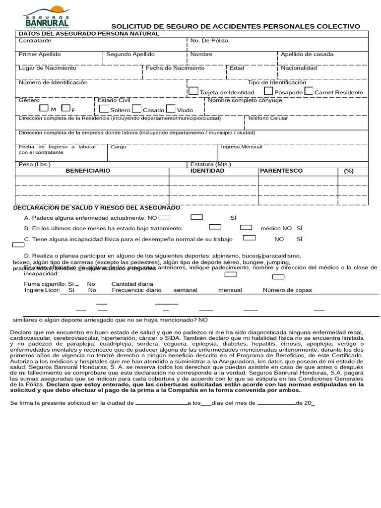 Solicitud EDITABLE | PDF | Póliza de seguros | Seguro