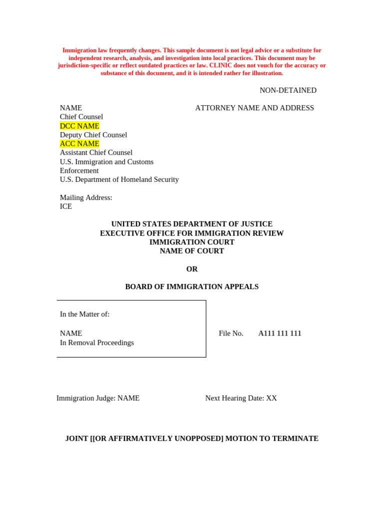 Sample Joint Motion To Terminate Based On PD | PDF | Removal ...